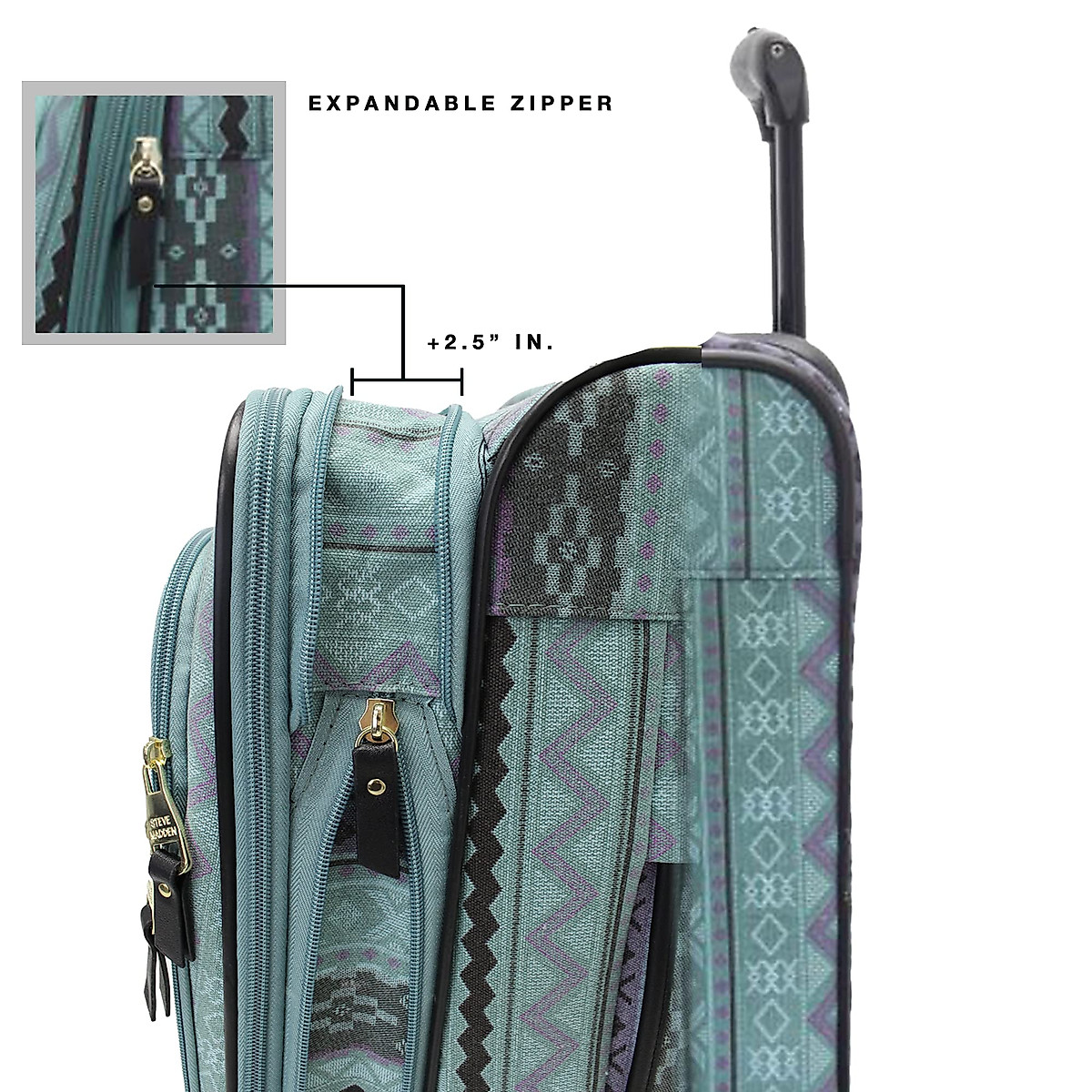 Steve Madden Designer Luggage Collection - Expandable 24 Inch Softside Bag - Durable Mid-sized Lightweight Checked Suitcase with 4-Rolling Spinner Wheels (Legends Turquoise)