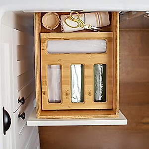 HappyHome Storage Bag Organizer for Kitchen Drawer - Sturdy & Stylish Bamboo Baggie Organizer - Fits Any Brand Gallon, Slider Quart, Sandwich & Snack - Plastic Bag Organizer with Wall Mount Hardware