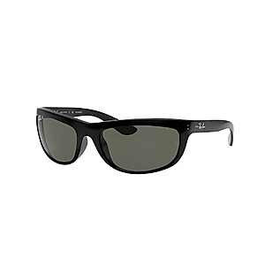 Ray-Ban Men's RB4089 Balorama Rectangular Sunglasses, Black/Polarized G-15 Green, 62 mm