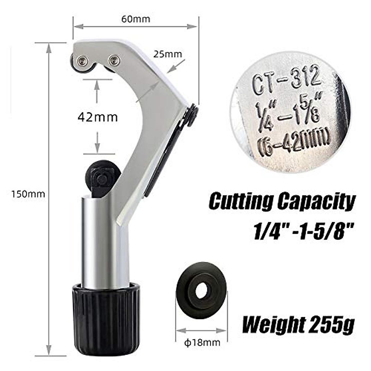 GOLDEAL Bike Front Fork Cutter,Seatpost/Seat Tube/Steerer Tube Cutter,1/4"- 1-5/8"(6mm-42mm) with A Spare Cutting Wheel for Cutting Copper/Brass/Aluminum/Stainless Steel/PVC/Plastic Tube.（Silver）