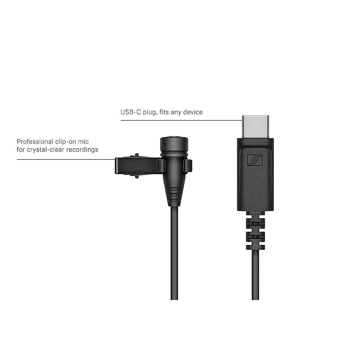 Sennheiser Pro Audio Condenser Microphone, XS Lav USB-C (509261),Black