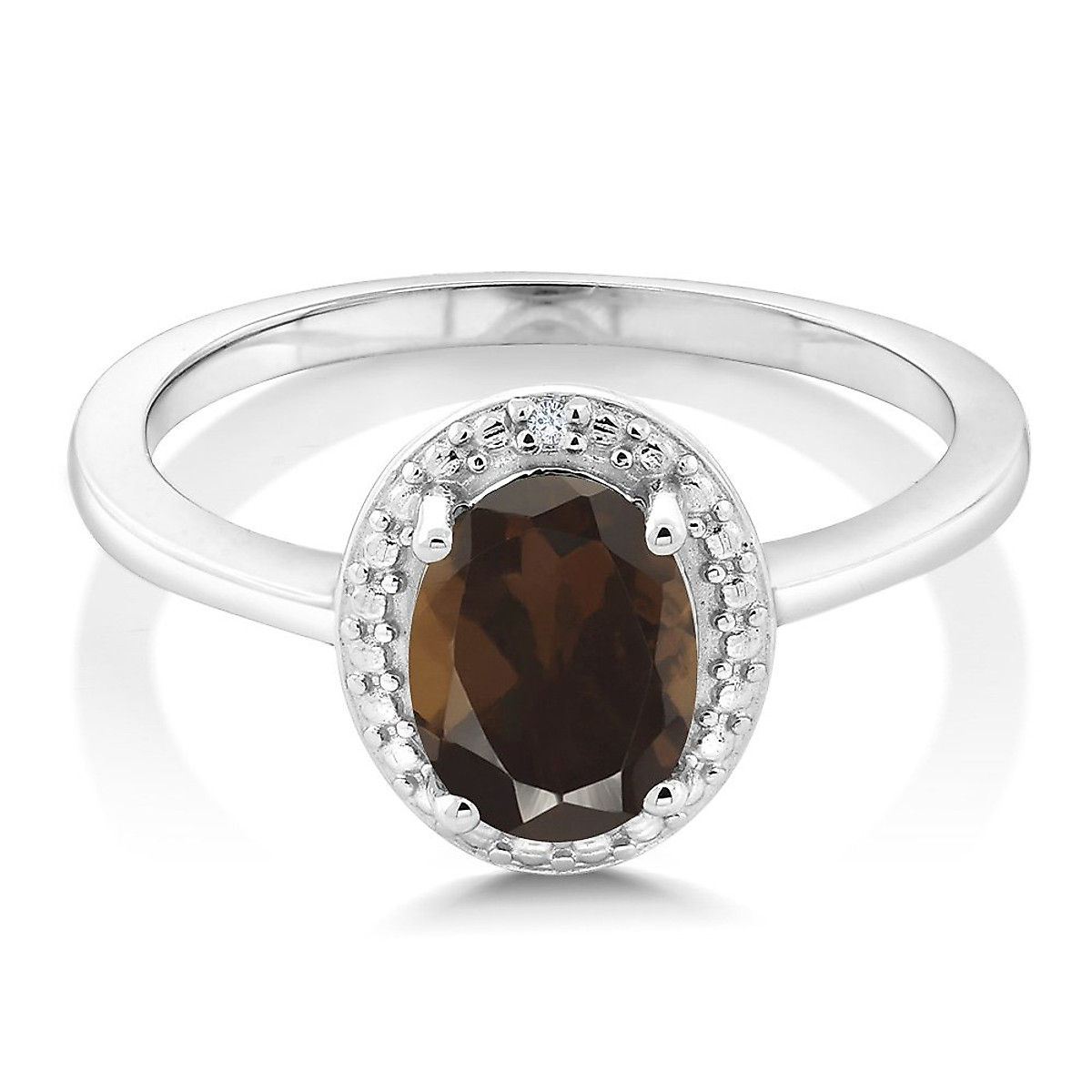 Gem Stone King 925 Sterling Silver Brown Smoky Quartz and White Diamond Engagement Ring For Women (1.21 Cttw, Gemstone Birthstone, Oval 8X6MM, Available In Size 5, 6, 7, 8, 9)