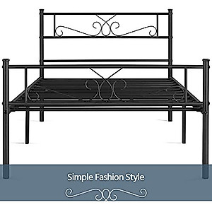Topeakmart 13 inch Classic Metal Bed Frame with Headboard Mattress Foundation/Platform Bed/Slatted Bed Base,Twin Size