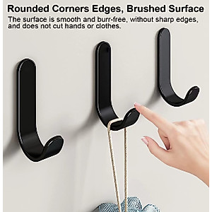 Adhesive Hooks,12 Pcs, Heavy Duty Adhesive Hooks Hold 12Lbs, Stainless Steel Black Wall Hooks, Adhesive Hooks for Hanging, Metal Sticky J Strip Hooks, Hooks for Hat, Coat, Picture, Backpack, Garage