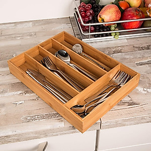 Royal Brands Bamboo Utensil Drawer Organizer Tray, Bamboo Cutlery Drawer Organizer Tray, (14.25" x 10.25" x 2")