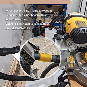 Miter Saw Vacuum Adapter, Table Saw Vacuum Adapter for Connecting 2 1/2" Table Saw Outlet Connected to 1 7/8" Shop Vac Hose, for 3/5" Miter Saw Outlet to 1 7/8" Dust Collection Hose D-ewalt DWE7491RS
