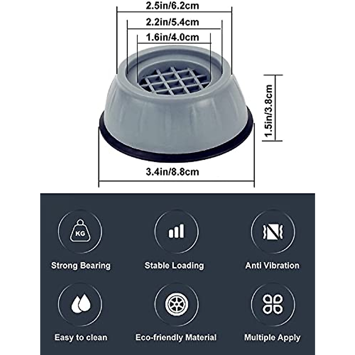 Shock and Noise Cancelling Washing Machine Support Noise Reducing and Anti Slip Anti Vibration Rubber Washing Machine Feet Pads Anti-Walk Dryer Washer Vibration Pads Washing Machine Stabilizer