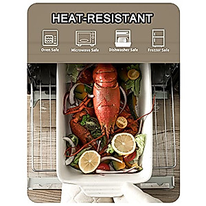 YMASINS Casserole Dishes for Oven, Ceramic Baking Dish Set of 3 Deep Lasagna Pans Large Ceramic Baking Pan with Handles from Oven to Table Rectangular Casserole Dish Set Easy to Clean, White