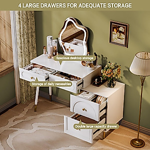 Chrangmay Vanity desk with mirror and lights,Small makeup vanity with 4 drawers,Modern makeup table with Adjustable Cabinet for Bedroom,Makeup Room,Writing Desk,White