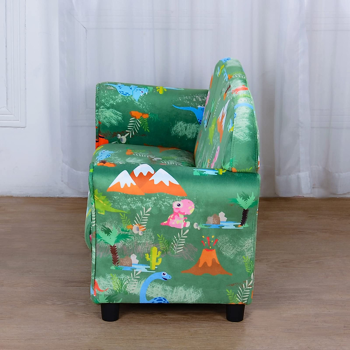 Yoonnie room Kid Sofa Chair,2-Seater Upholstered Kid Couch with Dinosaur Pattern Velvet Fabric for Children Gift(Green)