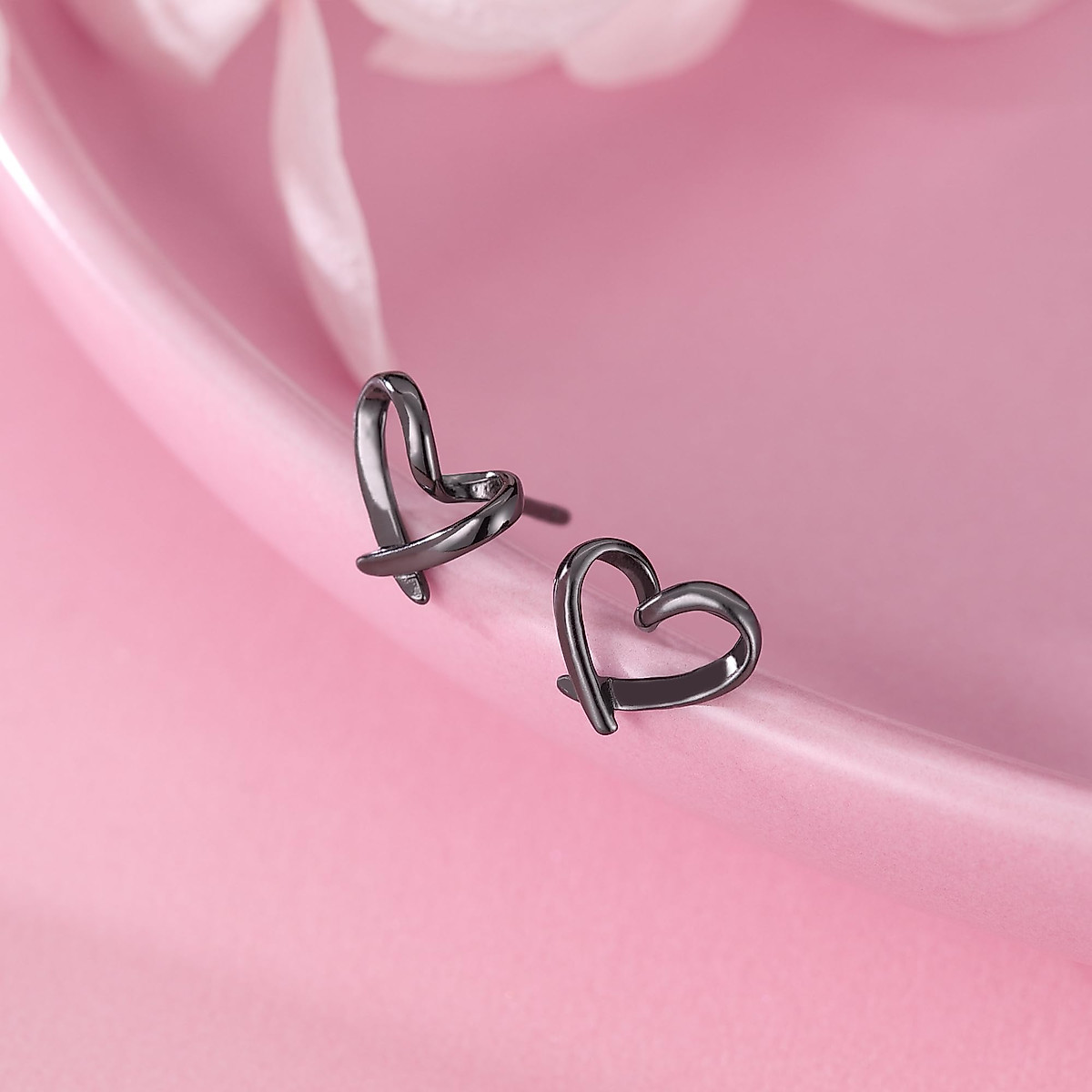 Reffeer Solid 925 Sterling Silver Tiny Heart Stud Earrings for Women Teen Girls Love Heart Stud Earrings (D-Black Gold)