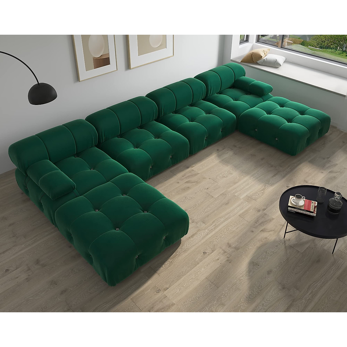 BOKIFOL Sectional Sofa, Modular Sectional Couch with Ottomans- U Shaped Couch for Living Room, 6 Seater Sofa Sets,138"(Green)