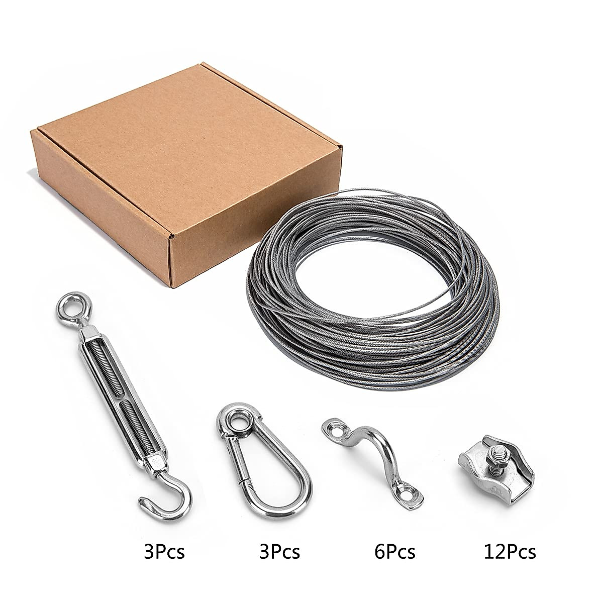 Litcher Globe String Light Suspension Kit, Outdoor Light Guide Wire, Vinyl Coated Stainless Steel Steel Cable，Include 150fts Transparent PVC and 304 Stainless Steel Wire Cable, Turnbuckle and Hooks