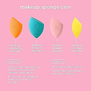 Real Techniques Miracle Powder Sponge, Makeup Blending Sponge For Powder Products, Set Makeup For Natural Finish & Cloud Skin, Buildable Coverage, Velvet Material, Latex-Free Foam, 2 Count