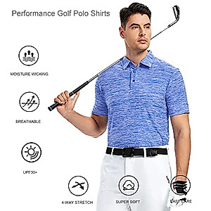 Alex Vando Mens Golf Shirt Moisture Wicking Quick-Dry Short Sleeve Casual Polo Shirts for Men,Blue,L