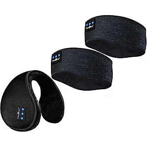 MUSICOZY Sleep Headphones Bluetooth Sports Headband Ear Warmers EarMuffs for Winter Side Sleepers Running Travel Yoga Meditation, Headband & EarMuff, Pack of 3