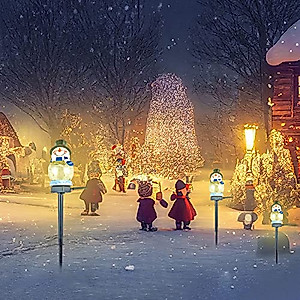 VANLOFE Solar Outdoor Lights with Stake, Solar Garden Santa Claus Snowman Cracked Glass Globe Lights, Waterproof Solar Powered Stake Light for Yard Garden Pathway Christmas Decorations