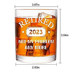 DAZLUTE Retirement Gifts for Men, Retired 2023 Not My Problem Anymore Whiskey Glass, Funny Retired Gifts for Boss Coworker Husband Teacher Friends Dad Grandpa, 10 Oz Old Fashioned Glass
