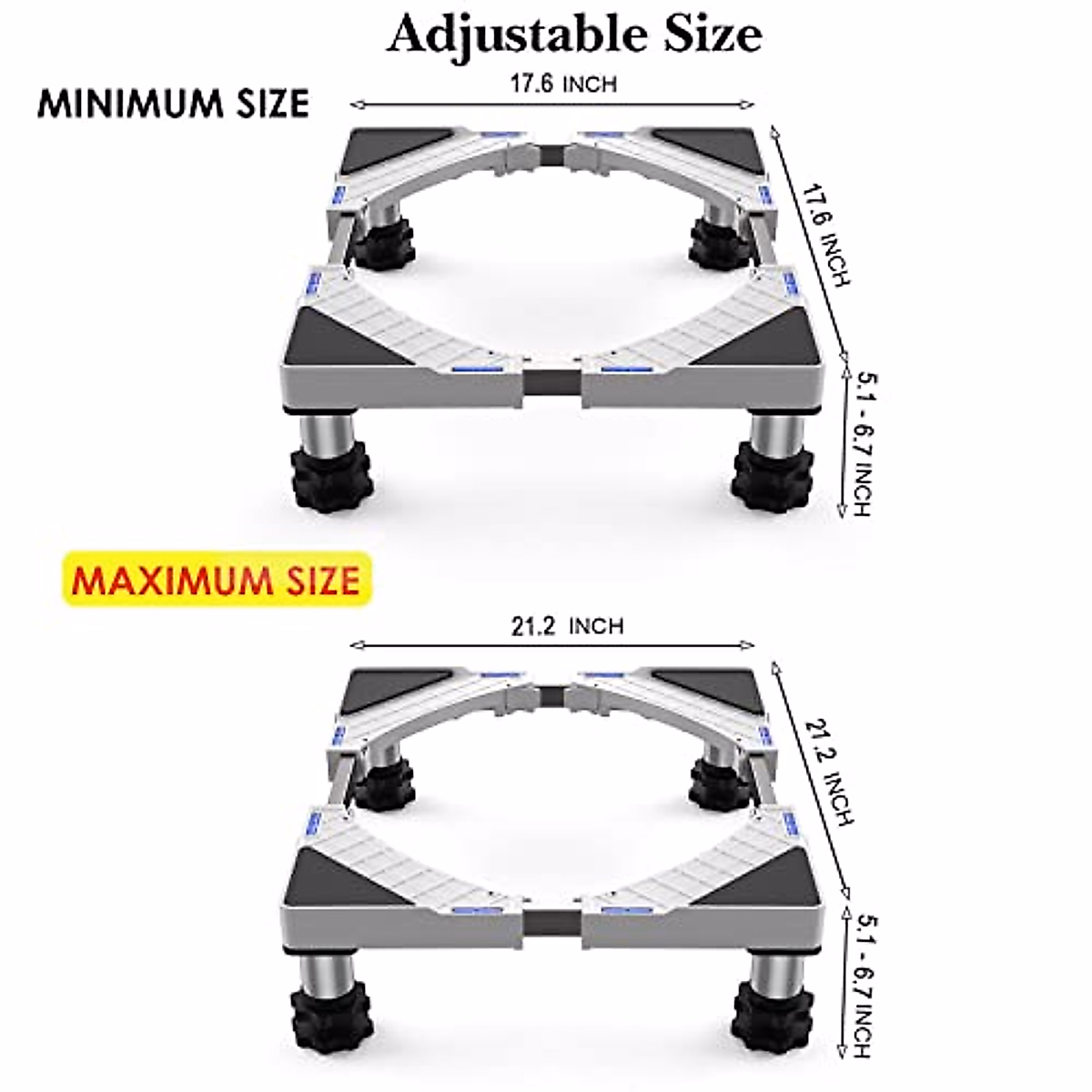 SEISSO Washing Machine Base Stand, with 4 Heavy Duty Adjustable Feet, Universal Multi-functional Base Holder for Dryer Refrigerator Furniture Washing Machine, Max Load 770 LB (350 KG)