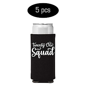 Veracco Twenty One AF Twenty One Squad Slim Can Coolie Holder 21st Birthday Gift Party Favors Decorations (Black/White, 6)
