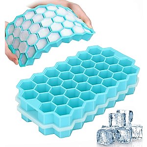 Ice Cube Trays, TeaRoo 2 Pack Silicone Ice Cube Molds with Lids, Easy-Release and Flexible 74-Ice Trays BPA Free, for Whiskey Cocktail, Stackable and Safe Ice Cube Molds