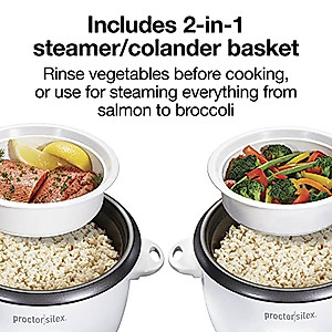 Proctor Silex Rice Cooker & Food Steamer Steam and Rinsing Basket, 10 Cups Cooked (5 Cups Uncooked), White