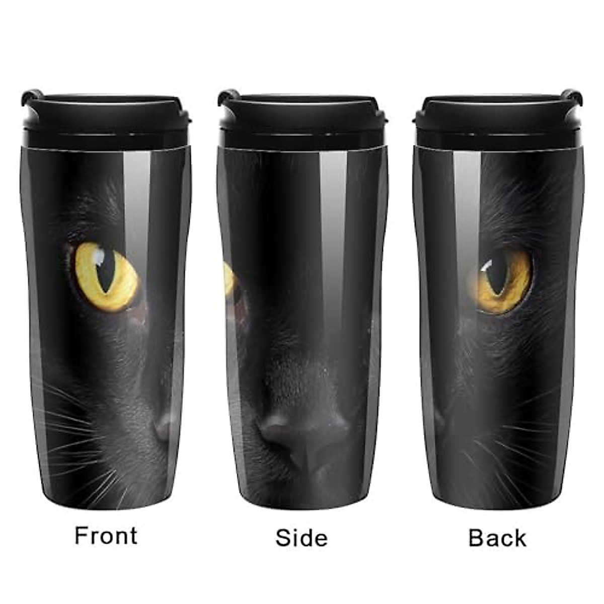 Black Cat Yellow Eyes Travel Coffee Mug Reusable Coffee Cup Tumbler with Lid for Outdoor 350ml