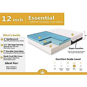 DynastyMattress Essential 12 Inch California King Size Cooling Gel Memory Foam Mattress Bed Firm