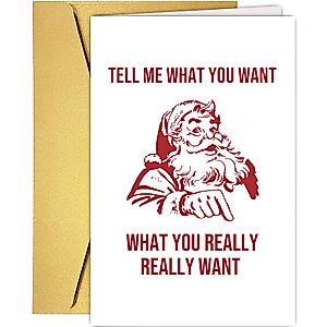 Supoeguk Funny Christmas Card for Men Women, Happy Holiday Card for Friends Family, Cool Santa Card for Him Her, Tell Me What You Really Want
