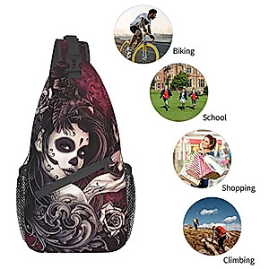 Skull Sling Bag Crossbody Backpack Chest Hiking Daypack Casual Shoulder Bags for Women Men Outdoor Traveling