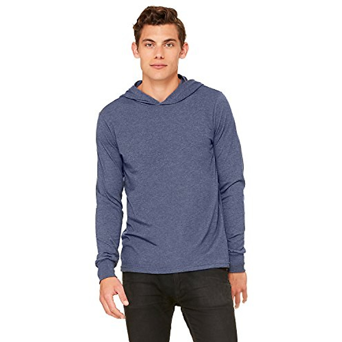 Bella + Canvas Unisex Jersey Long-Sleeve Hoodie, Large, HEATHER NAVY