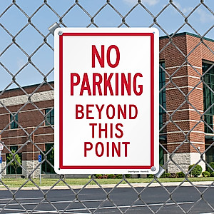 SmartSign 14 x 10 inch “No Parking Beyond This Point” Metal Sign with Pre-Cleared Holes, 40 mil Laminated Rustproof Aluminium, White and Red, Made in USA