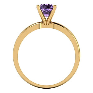 Clara Pucci 0.95 ct Round Cut Solitaire Simulated Alexandrite Proposal Wedding Bridal Designer Anniversary Ring in 14k Yellow Gold 6