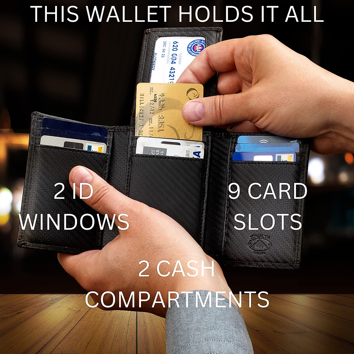 Stealth Mode Trifold Leather Wallet for Men with ID Holder and RFID Blocking (Brown)