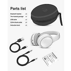 rockpapa E9 Over Ear Bluetooth Headphones for Kids Children Boy Girl Adult, Stereo Foldable Wired/Wireless Headphones with Microphone for School Travel Tablet PC TV, Include Case, White Grey