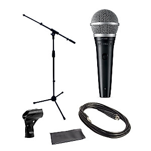 Shure PGA48 Microphone Bundle with MIC Boom Stand and 1/4" Cable