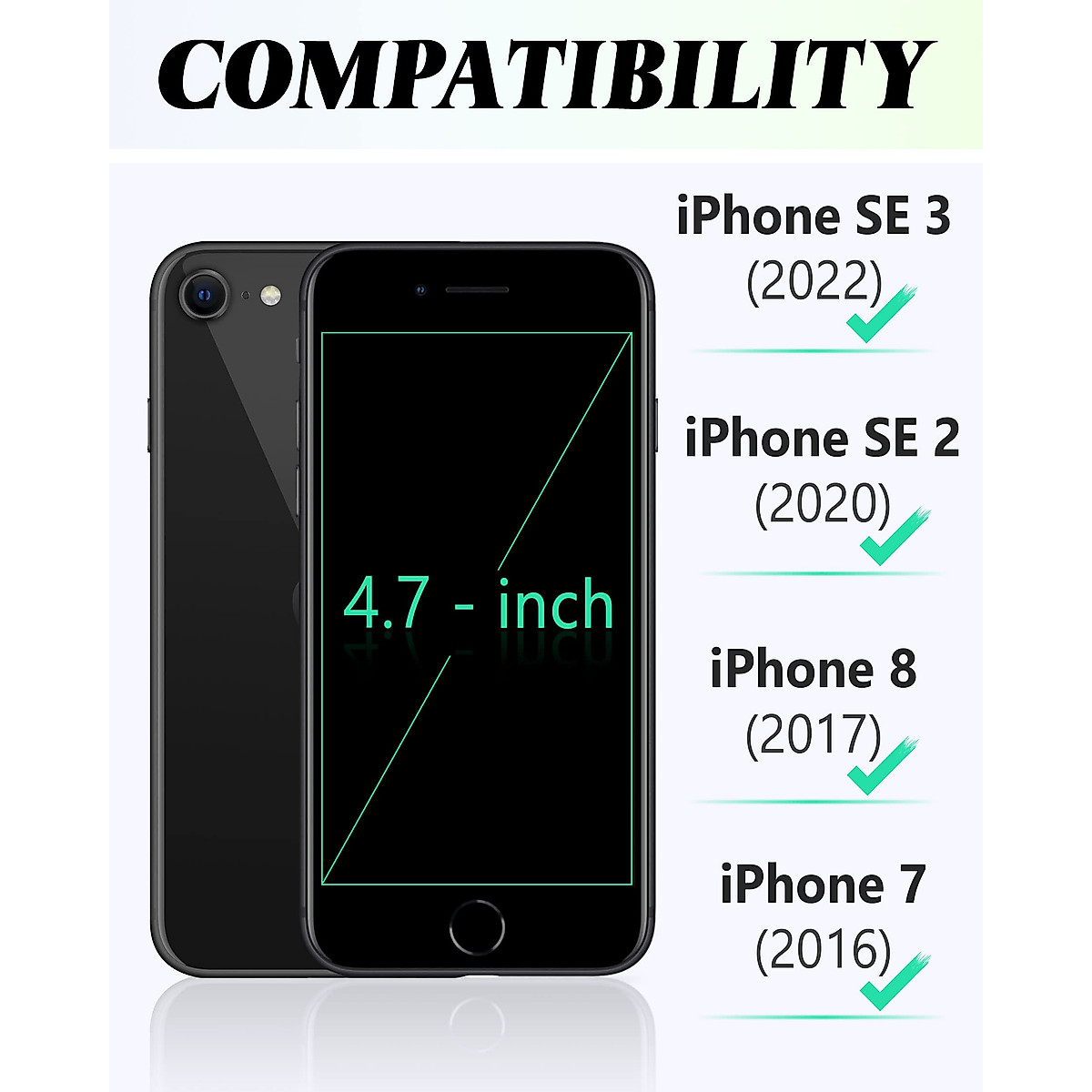 TUCCH Wallet Case for iPhone SE 2022/SE 2020/iPhone 8/7, PU Leather Folio Case with Stand Card Slot Magnetic Closure Flip Cover [TPU Interior Case] Compatible with iPhone SE 3/SE2/8/7, Midnight Green