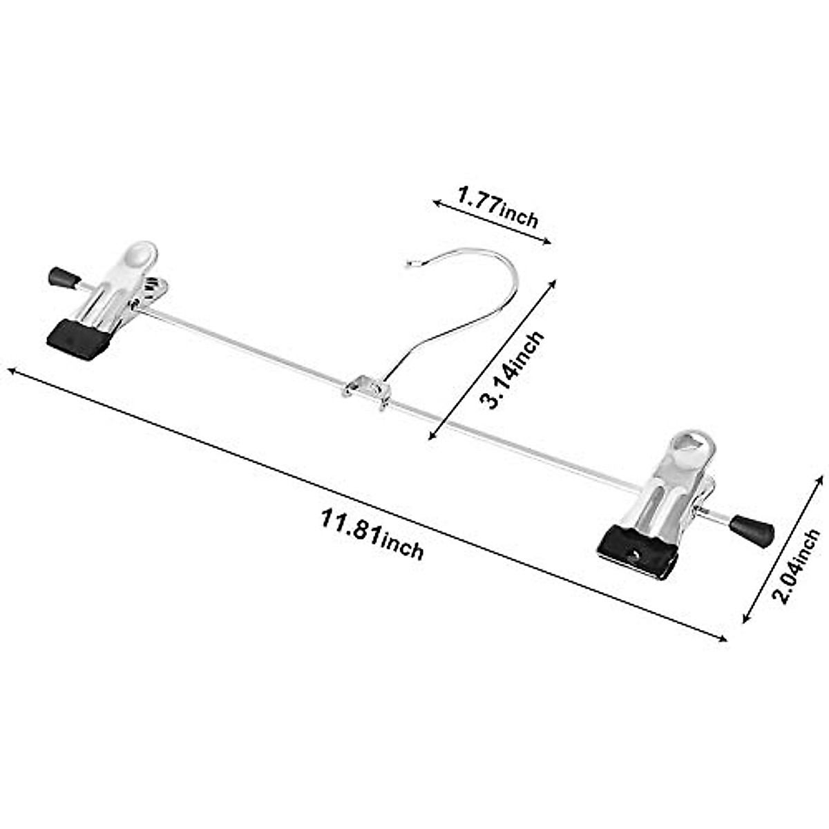 Opuss Metal Pants Shorts Hangers, Heavy Duty Kids Skirt Hangers with 2 Adjustable Non Slip Clips, Ultra Thin Space Saving 360 Degree Swivel Hook Stainless Steel Hanger 12 Pack