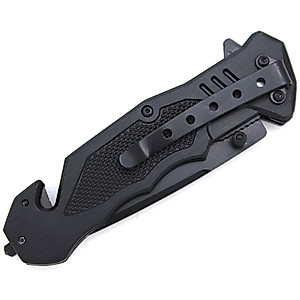Snake Eye Tactical All Black Rescue Style Spring Assisted Folding Pocket Knife Hunting Camping Fishing Outdoors Razor Sharp Blade (383)