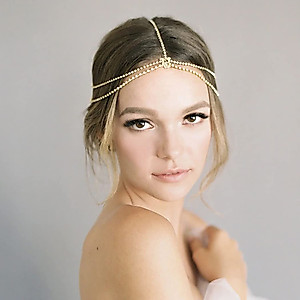 Fdesigner Wedding Crystal Head Chain Gold Vintage Layered Rhinestone Headpieces Gypsy Hair Chain Bride Party Festival Hair Accessories for Women and Girls