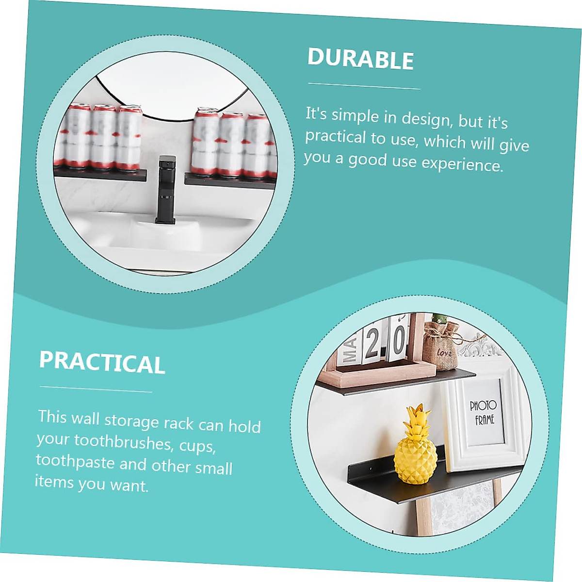 WOONEKY Shelf Wall Makeup Organizer Bathroom Storage Adhesive Shower Bathroom Item Container Black Hanging Shelves Black Storage Shelves Black Container Ledge Aluminum Alloy Corner