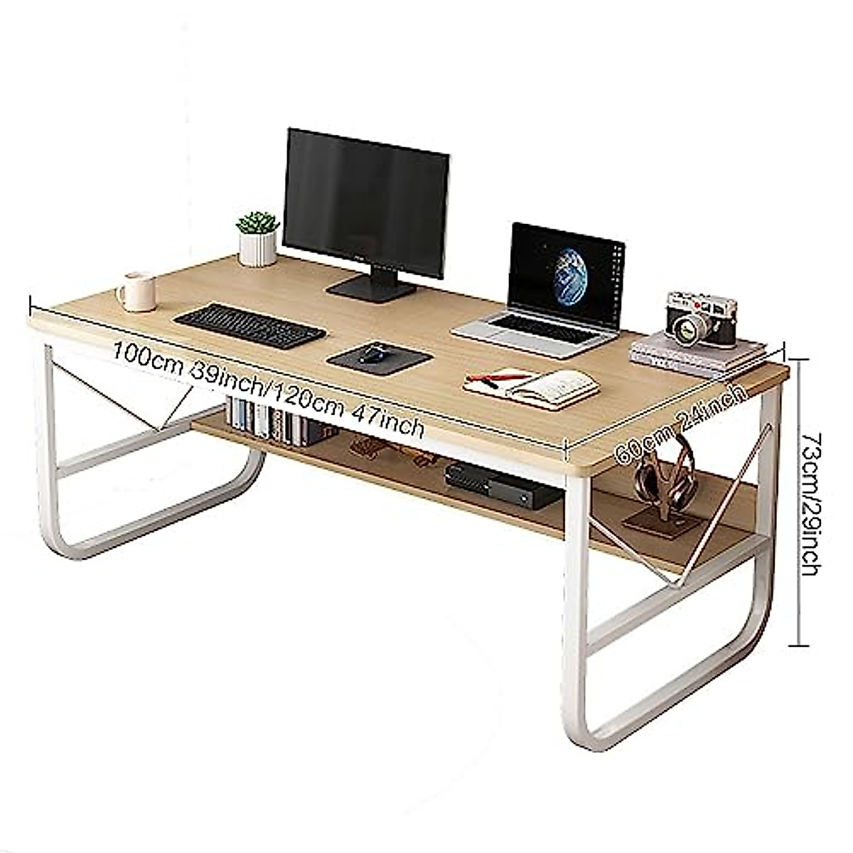 Computer Desk with Shelves, Executive Desk Writing Table Modern Simple Study Desk with Bookshelf,pc Work Table Workstation for Home Office(100x60x73cm(39x24x29in), Pear Wood)