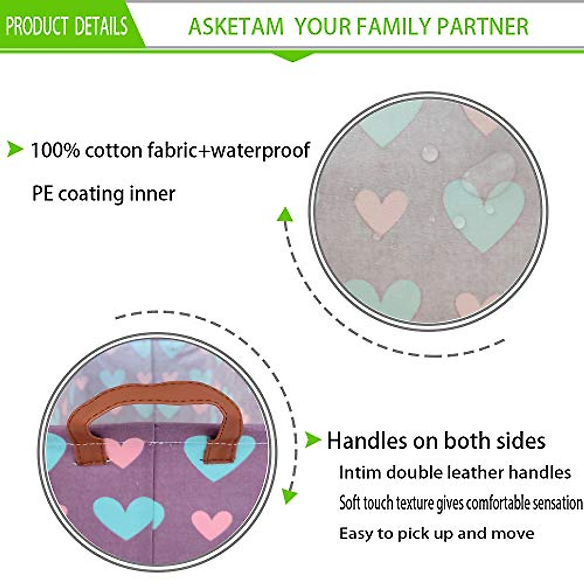 ASKETAM Square Canvas Collapsible Fabric Baby Toy Box Storage Bin Bedroom Decor Closet Kids Laundry Baskets Toy Organizer,Shelf Basket Nursery Storage,Gift Baskets(Love in Purple)