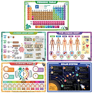 Fat Zebra Designs Educational Placemats - Set of 10 Learning Placemats - Easy Clean, Durable & Reusable Kids Table Mats - 12x17 Inches