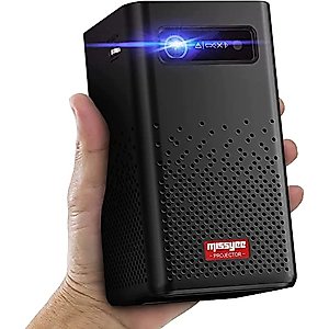 Missyee 150 ANSI Smart Portable DLP Movie Projector, Pocket Outdoor Projector for Phone 1080P HD Support Wireless Video Travel Short and Throw -Built-in 5200mAh Battery -iOS/Android/HDMI/USB