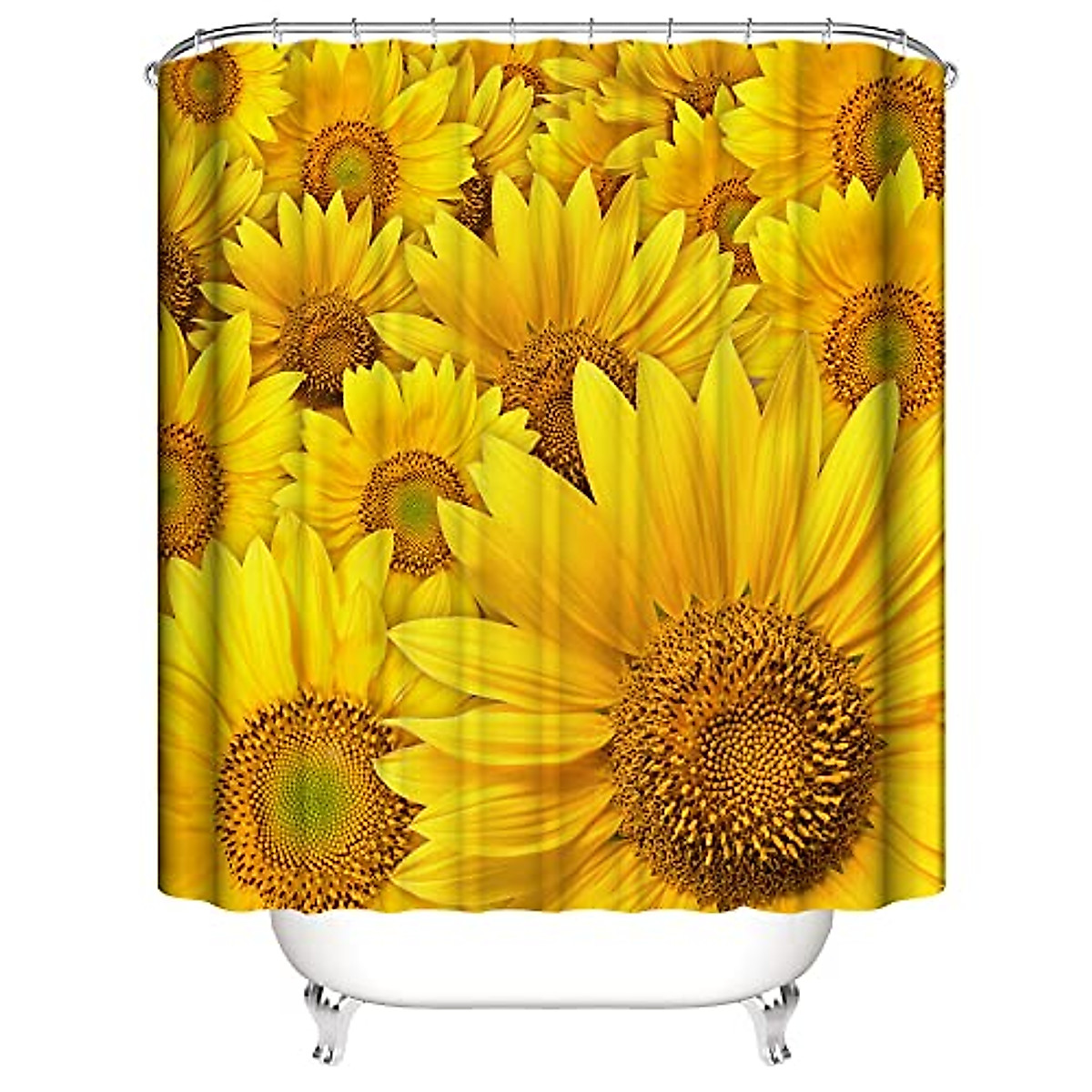 JIANGLANY Sunflower Shower Curtain with Rugs, Toilet Lid Cover Bath Mat, Rural Sunflower Bathroom Decor Set with Waterproof Curtain and Toilet Mats Set, 71x71 Inches (4)