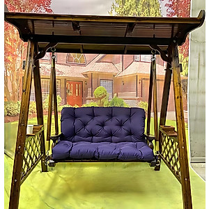 Waterproof Thicken 5"outdoor swing cushions 2-3 Seater Washable Swing Replacement Cushions High elastic PP cotton filling,for garden patio loveseat Pad,non-slip-with fixed rope,47"x40"/Lake Blue