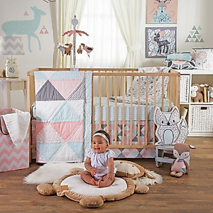 Lolli Living Baby Crib Musical Mobile w/Sparrow & Deers - Knitted Woodland Bird Safari Animal Characters | Hanging Decor w/Electronic Music Box for Newborn & Nursery Bedding/Crib | Baby Girl