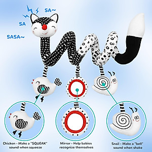 MONSTIME Car Seat Toys Black and White High Contrast Baby Toys for Newborn, Stroller Toys Newborn Toys Infant Toys for 0 3 6 9 12 Months Girls Boys, Baby Toys 0-6 Months for Crib Mobile Best Gift