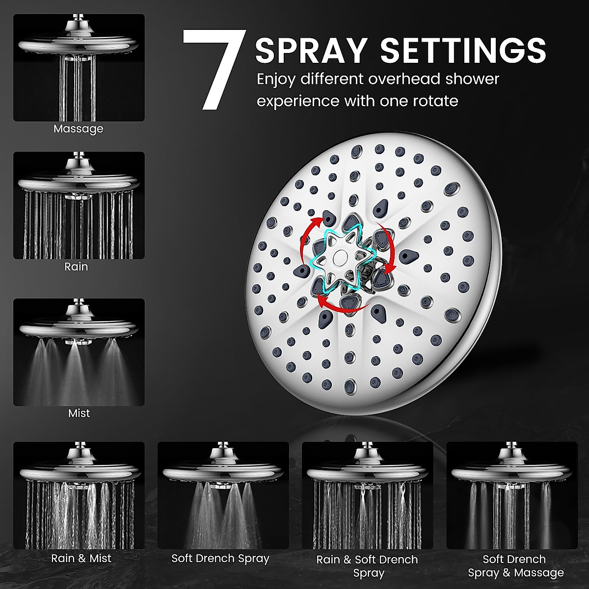 FEELSO 10" High Pressure Shower Head Combo with Handheld Spray, 16 Settings, 11" Adjustable Arm, ON/OFF Pause Switch